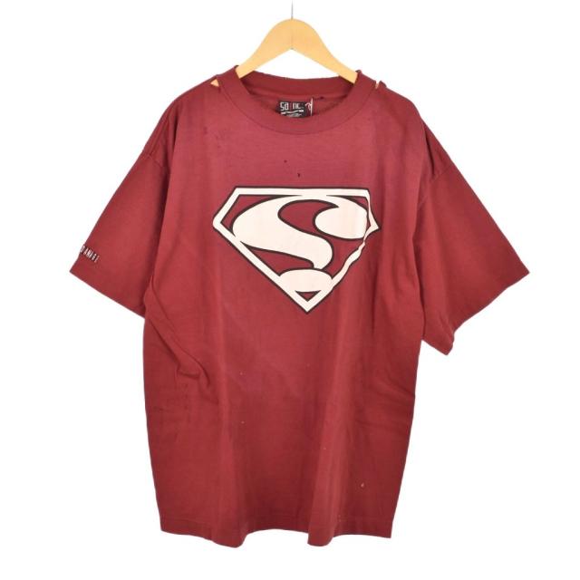 【中古】セントマイケル SAINTMICHAEL 25SS Tシャツ 半袖 ヴィンテージ 加工 ロゴ プリント L 赤 レッド SM-HR8-0000-030 ☆AA★ メンズ