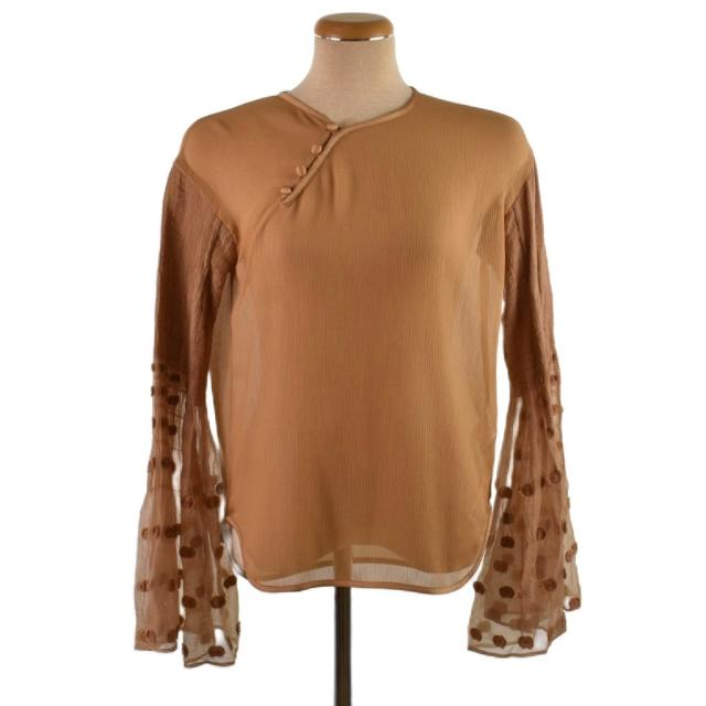 【中古】マメクロゴウチ  Mame Kurogouchi 19SS ベルスリーブフレア袖ブラウス 1 茶 ブラウン MM19SS-SH048 レディース