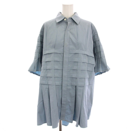 【中古】ベルパー BELPER シャツ ブラウス F 水色 ライトブルー プリーツ 五分袖 1614-0322T /YM レディース