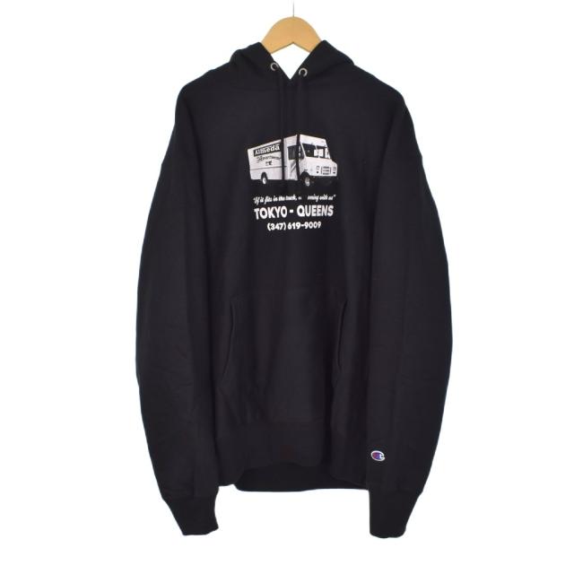 【中古】The Almeda Club × The Apartment Queens-Tokyo Moving Hoodie パーカー フーディー プリント L 黒 ブラック