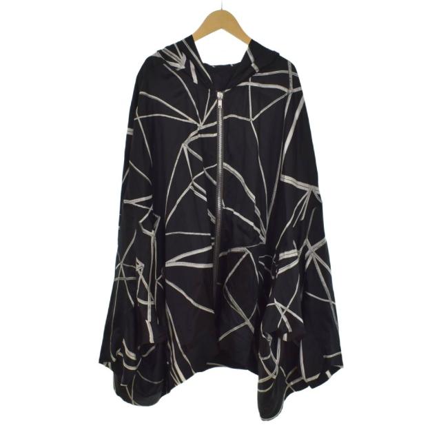 【中古】リックオウエンス Rick Owens Peter Hooded Cropped クロップド パーカー 総柄 46 黒 ブラック RR01B1719-JP1