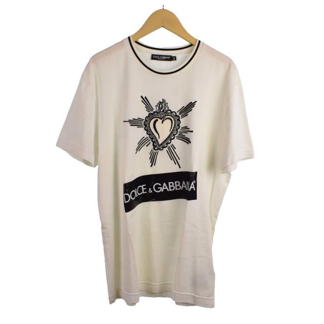 【中古】ドルチェ&ガッバーナ ドルガバ DOLCE&GABBANA Tape Logo T-Shirt 半袖 ロゴ 刺繍 46 白 ホワイト G8KD0T