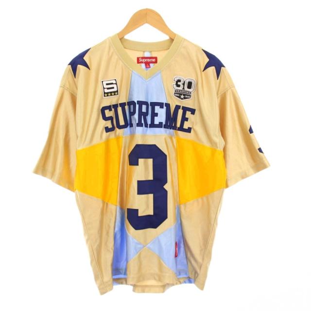【中古】シュプリーム 24AW Star Football Jersey フットボールジャージーTシャツ カットソー 半袖 ロゴ S ベージュ