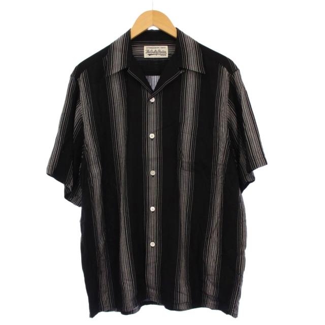 【中古】ワコマリア WACKO MARIA STRIPED OPEN COLLAR SHIRT SS オープンカラーシャツ 半袖 マルチストライプ S 黒
