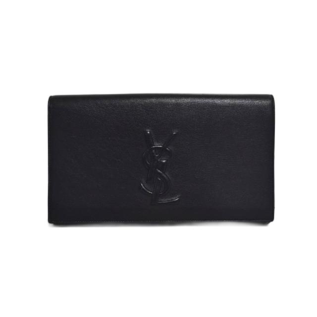 【中古】イヴサンローラン YVES SAINT LAURENT クラッチバッグ セカンドバッグ ロゴ レザー 黒 ブラック ☆AA★