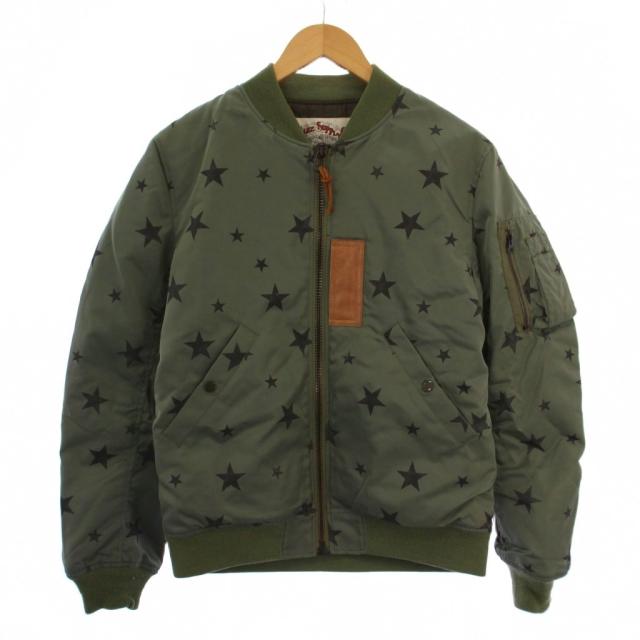 【中古】キャリー CALEE ALLOVER STAR PATTERN MA-1 ブルゾン ジャケット ジップアップ 中綿 星柄 M カーキ メンズ