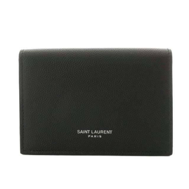 【中古】サンローラン パリ SAINT LAURENT PARIS カードケース 名刺入れ ロゴ レザー 黒 ブラック /AN3 ☆AA★