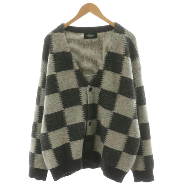 【中古】アンユーズド 23AW チェッカーフラッグVネックカーディガン ウール モヘヤ混 4 グレー 黒