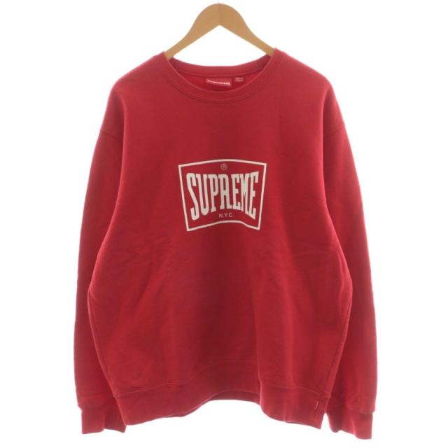 【中古】シュプリーム SUPREME 19SS Warm Up Crewneck スウェット トレーナー フロントプリント ロゴ XL 赤