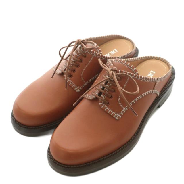 【中古】未使用品 ディオール × デニムティアーズ カーロ スライド ミュール サンダル レースアップ レザー 41 茶