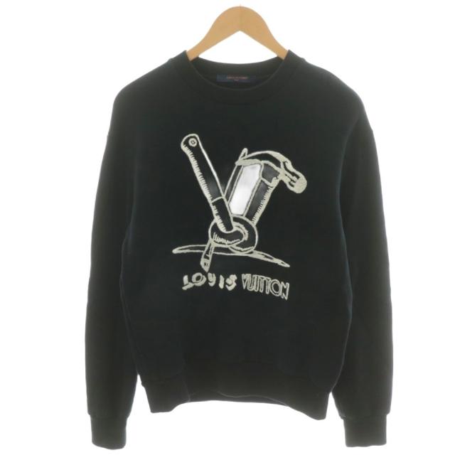 【中古】ルイヴィトン 23AW エンブロイダードコットンスウェットシャツ トレーナー ロゴ XS 黒