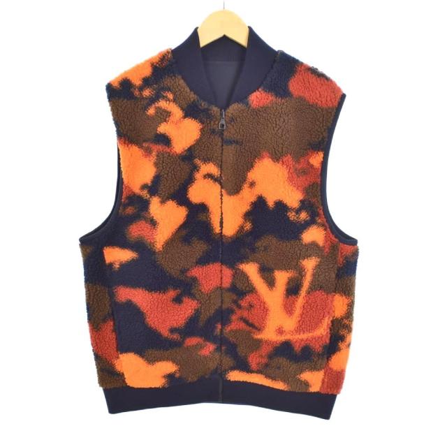 【中古】ルイヴィトン LOUIS VUITTON 24SS リバーシブル モノグラム カモフラ 迷彩柄 ボア ジップアップ ベスト
