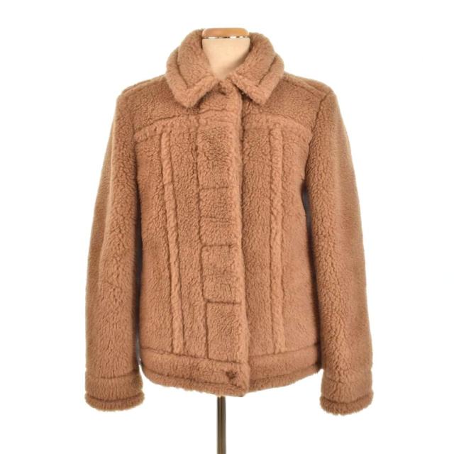【中古】マックスマーラ MAX MARA テディベア キャメル シルク ジャケット ボア 42 茶 ブラウン 23108604396 ☆AA★