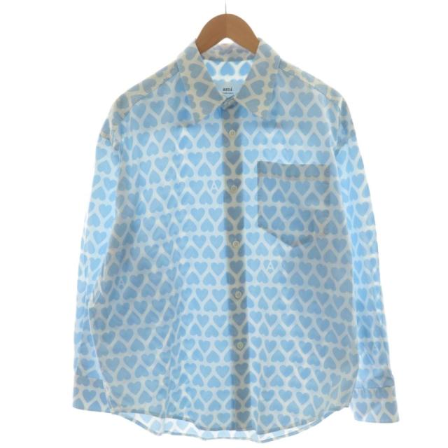 【中古】アミ アレクサンドル マテュッシ ami alexandre mattiussi シャツ 長袖 ハート柄 コットン S 水色 白