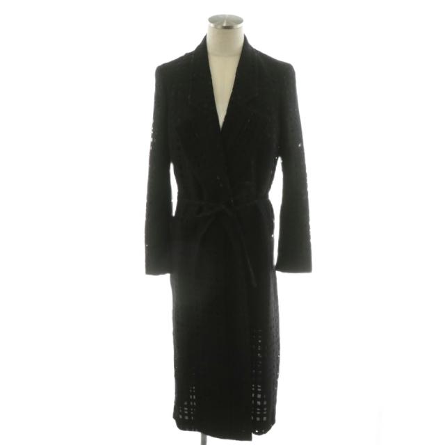 【中古】コムデギャルソンオムプリュス AD2019 ゴス期 チェスターコート ロング丈 パンチング メッシュ 格子 S 黒