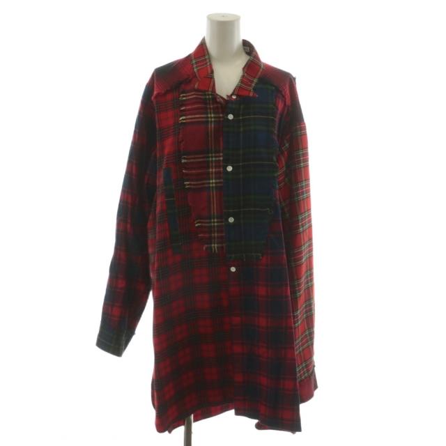 【中古】ロエベ LOEWE シャツ ブラウス 長袖 チェック柄 コットン L 赤 レッド 紺 ネイビー 緑