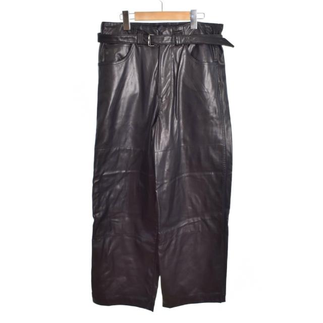 【中古】saby サバイ SUPER BIG PANTS WASHABLE LAMB SKIN フェイクレザーパンツ ベルト付き 2 M 黒 ブラック