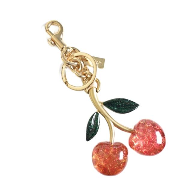 【中古】コーチ COACH チェリー さくらんぼ キーホルダー チャーム ラメ ゴールドカラー ☆AA★ メンズ レディース