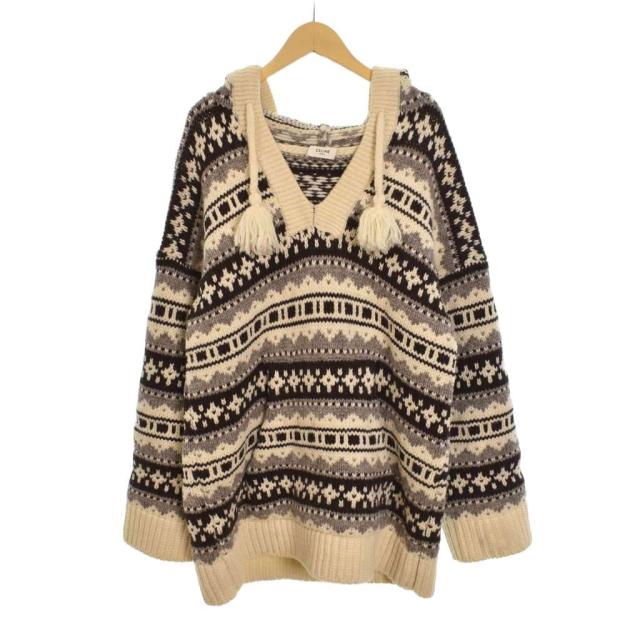 【中古】セリーヌ 21AW オーバーサイズ バハシェトランド ジャガード ニット パーカー セーター XS 2A80R107O