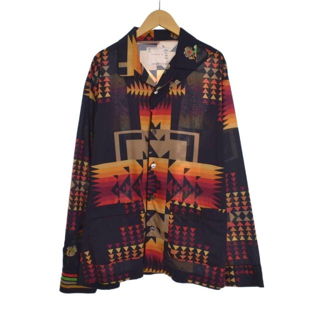 【中古】sacai PENDLETON 21SS Archive Print Mix Shirt アーカイブ プリント ミックス シャツ 長袖 2 紺 21-02470M