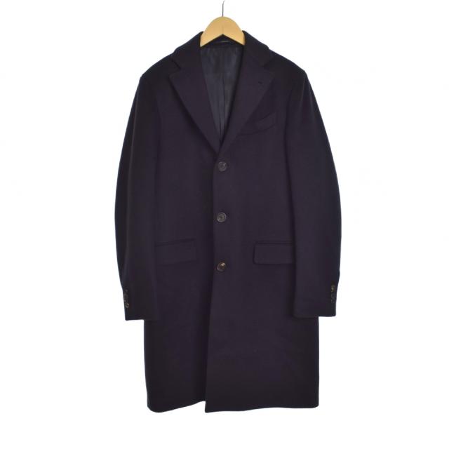 【中古】ラルディーニ LARDINI チェスターコート ステンカラー ウール 46 紺 ネイビー メンズ