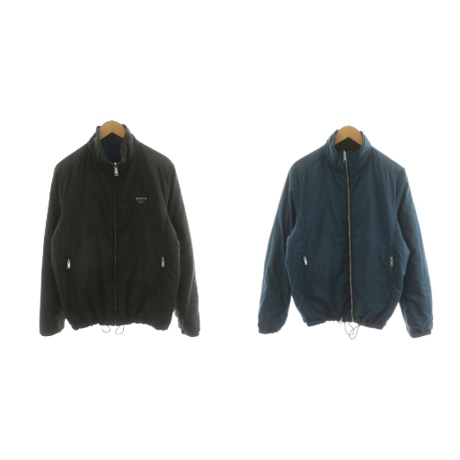 【中古】プラダ PRADA 23AW トライアングルプレート 三角ロゴ ブルゾン ジャケット 中綿 リバーシブル 52 SGB223