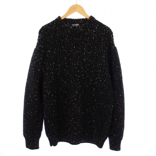 【中古】ラフシモンズ RAF SIMONS 22AW Bulky pearl ribbed roundneck sweater ニット セーター 長袖 M 黒 ブラック