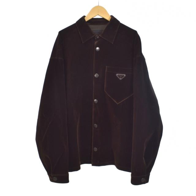 【中古】プラダ PRADA 23AW トライアングルロゴ ベルベット ジャケット M 茶 ブラウン SC657 S231 12HO ☆AA★