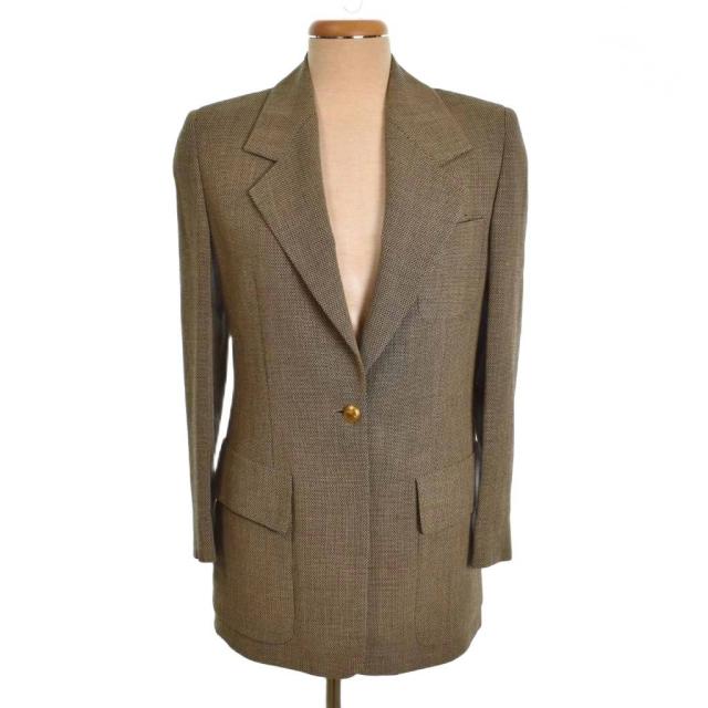 【中古】グッチ GUCCI テーラードジャケット フォーマル スーツ 金ボタン 38 ベージュ 黒 207-0508-7245 レディース
