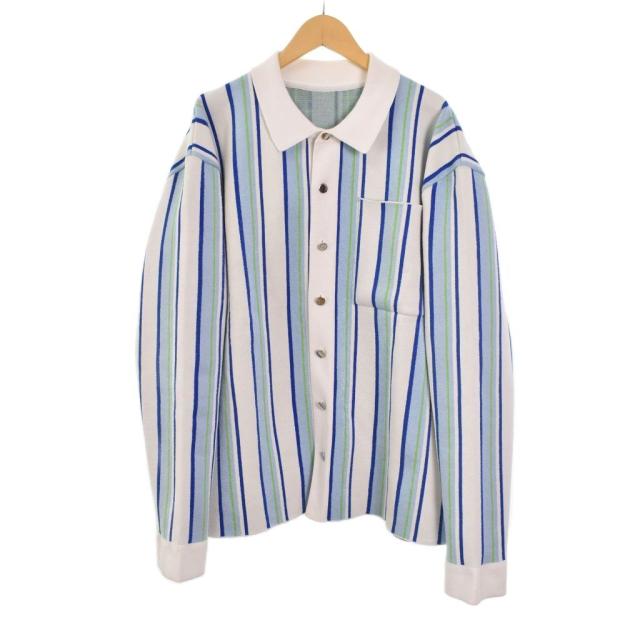 【中古】ジャクムス JACQUEMUS ニット セーター ポロシャツ 長袖 ストライプ L 水色 ライトブルー 236KN288-2334