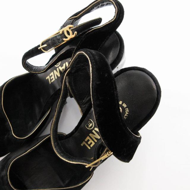 中古】シャネル CHANEL ベロアサンダル ココマーク 変形木製ヒール