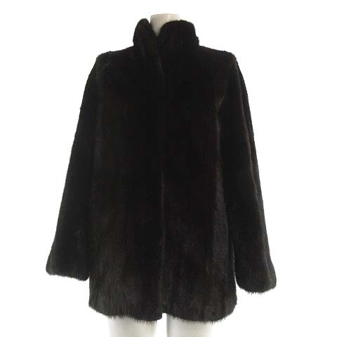 【中古】ミンク ハーフコート 毛皮 リアルファー ダークブラウン 11 レディース