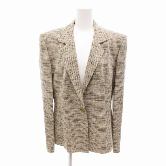 【中古】セリーヌ CELINE ヴィンテージ テーラードジャケット ツイード リネン混 総柄 1B 42 XL 白 ホワイト /HO●