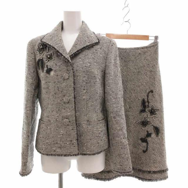 【中古】銀座マギー セットアップ ジャケット スカート 総裏地 ツイード グレー 40 秋冬 /UO ■GY99 レディース