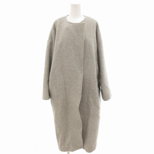 【中古】エーピーストゥディオ AP STUDIO ノーカラーコート ウール ロング グレー /FF レディース