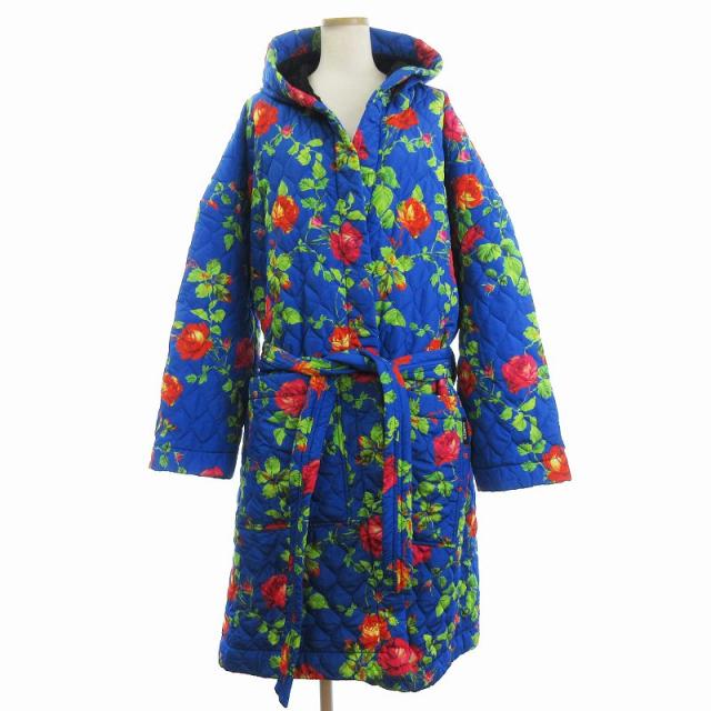 【中古】ヴェトモン ベトモン 美品 20AW ローブコートジャケット キルティング ロング丈 花柄プリント 青 XS