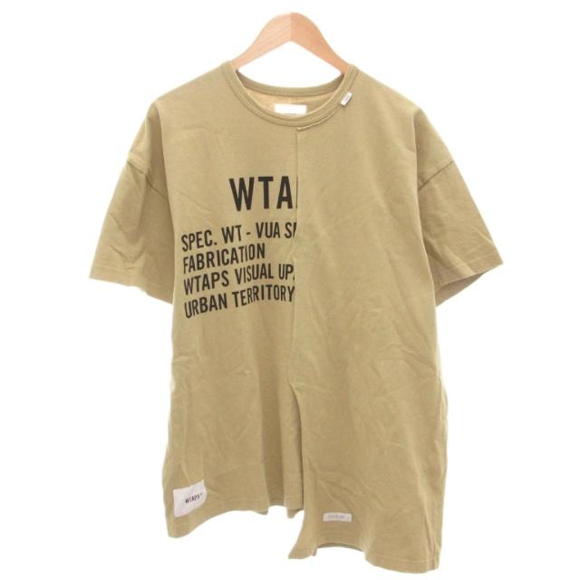【中古】ダブルタップス WTAPS Tシャツ クルーネック アシンメトリー プリント 半袖 4 ベージュ /AE メンズ