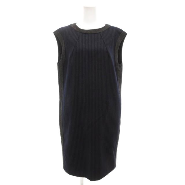 【中古】ドリスヴァンノッテン DRIES VAN NOTEN ワンピース ストライプ ノースリーブ ひざ丈 38 紺 ネイビー