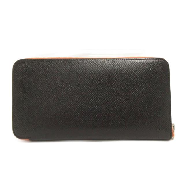 【中古】エルメス アザップロング シルクイン 長財布 ウォレット ラウンドファスナー レザー T刻印 黒 オレンジ