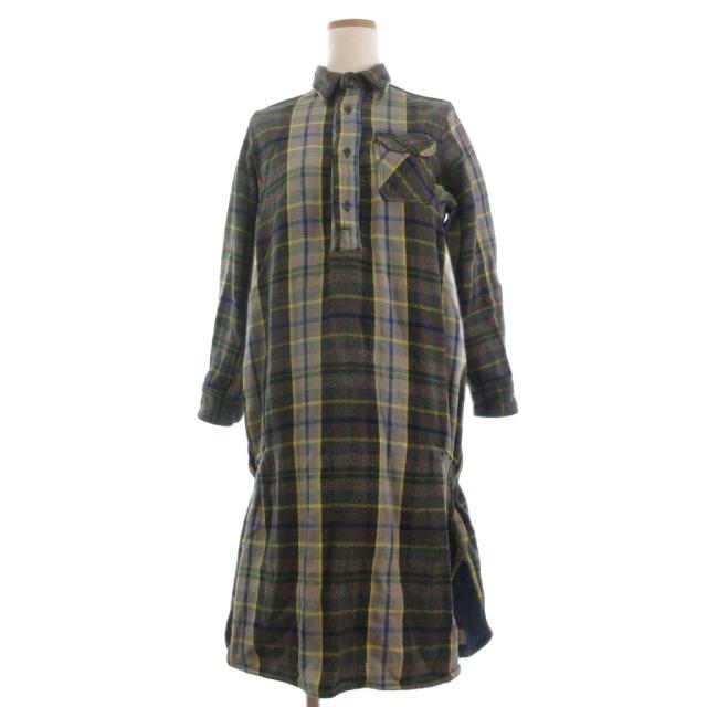 【中古】キャピタル kapital ワンピース シャツ 長袖 ひざ丈 チェック柄 プルオーバー 厚手 XS マルチカラー