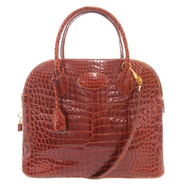 【中古】クワンペン KWANPEN 美品 クロコダイル ハンドバッグ ショルダー 2WAY レザー 茶 ブラウン /AE レディース