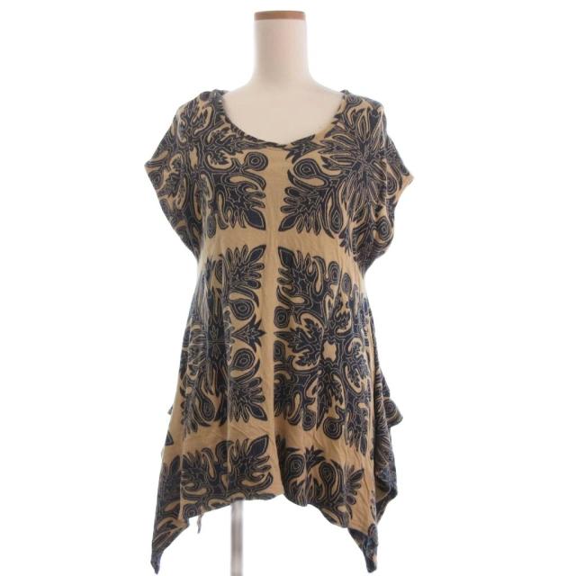 【中古】キャピタル チュニック カットソー ニット フレンチスリーブ 半袖 総柄 変形 アシンメトリー 0 ベージュ