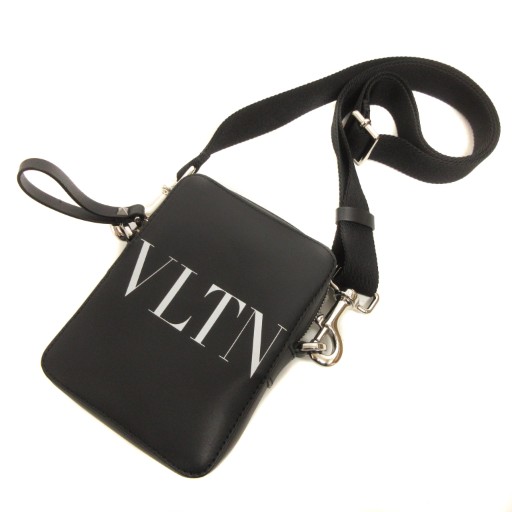 【中古】ヴァレンティノ ガラヴァーニ 美品 レザースモール クロスボディ ショルダーバッグ VLTN ロゴ 2WAY 黒