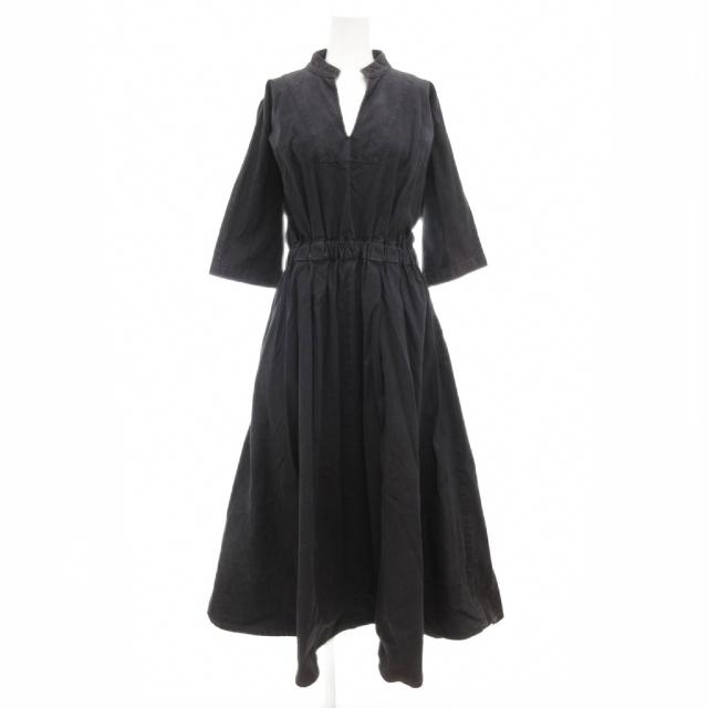 【中古】メヤメ MEYAME ワンピース F キーネック 7分袖 マキシ ロング フレア ダークグレー /AE レディース