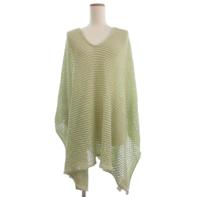 【中古】プラージュ Plage ニット ポンチョ 透け編み アシンメトリー ライトグリーン レディース