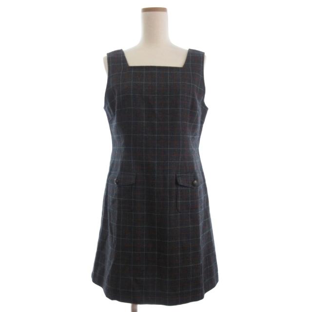 【中古】バーバリーズブルーレーベル ヴィンテージ ワンピース ミニ チェック柄 ノースリーブ 40 グレー