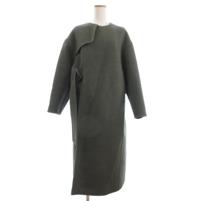 【中古】ハイク HYKE コート ロング ノーカラー 長袖 オーバーサイズ 1 カーキ レディース