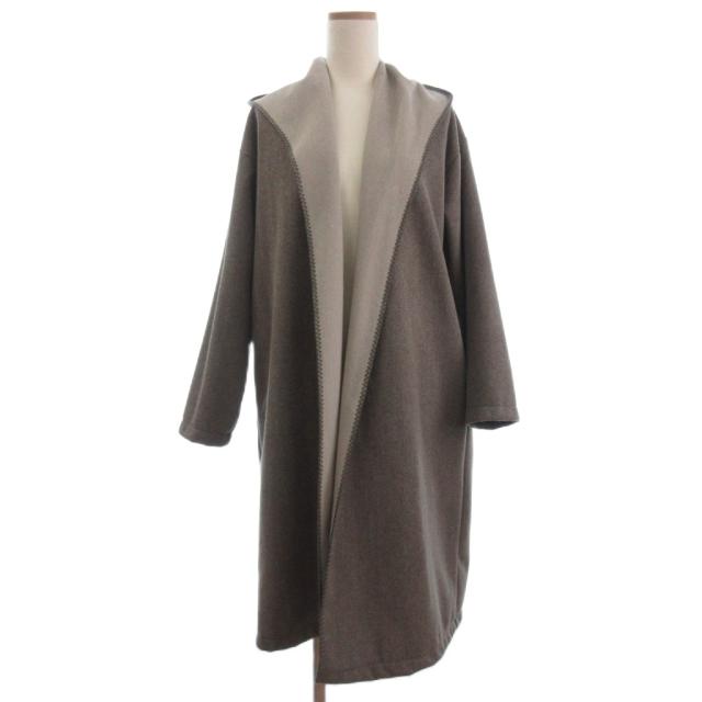 【中古】ストラ Stola. 美品 カーディガン コート ロング フード付き 長袖 36 茶 ブラウン レディース