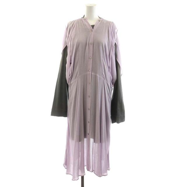 【中古】アクネ ストゥディオズ Acne Studios レイヤードワンピース 長袖 マキシ ロング 麻混 34 S グレー ピンク