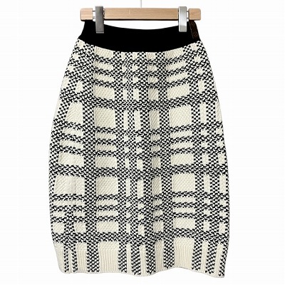 【中古】ルイヴィトン LOUIS VUITTON 22SS カシミヤ混 ツイード ニット スカート モノグラム チェック 白 黒 S ☆AA★